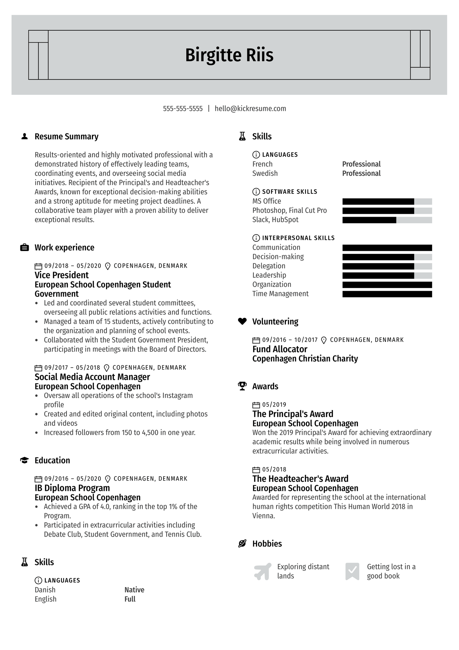 Modern Resume For College Application Example Kickresume