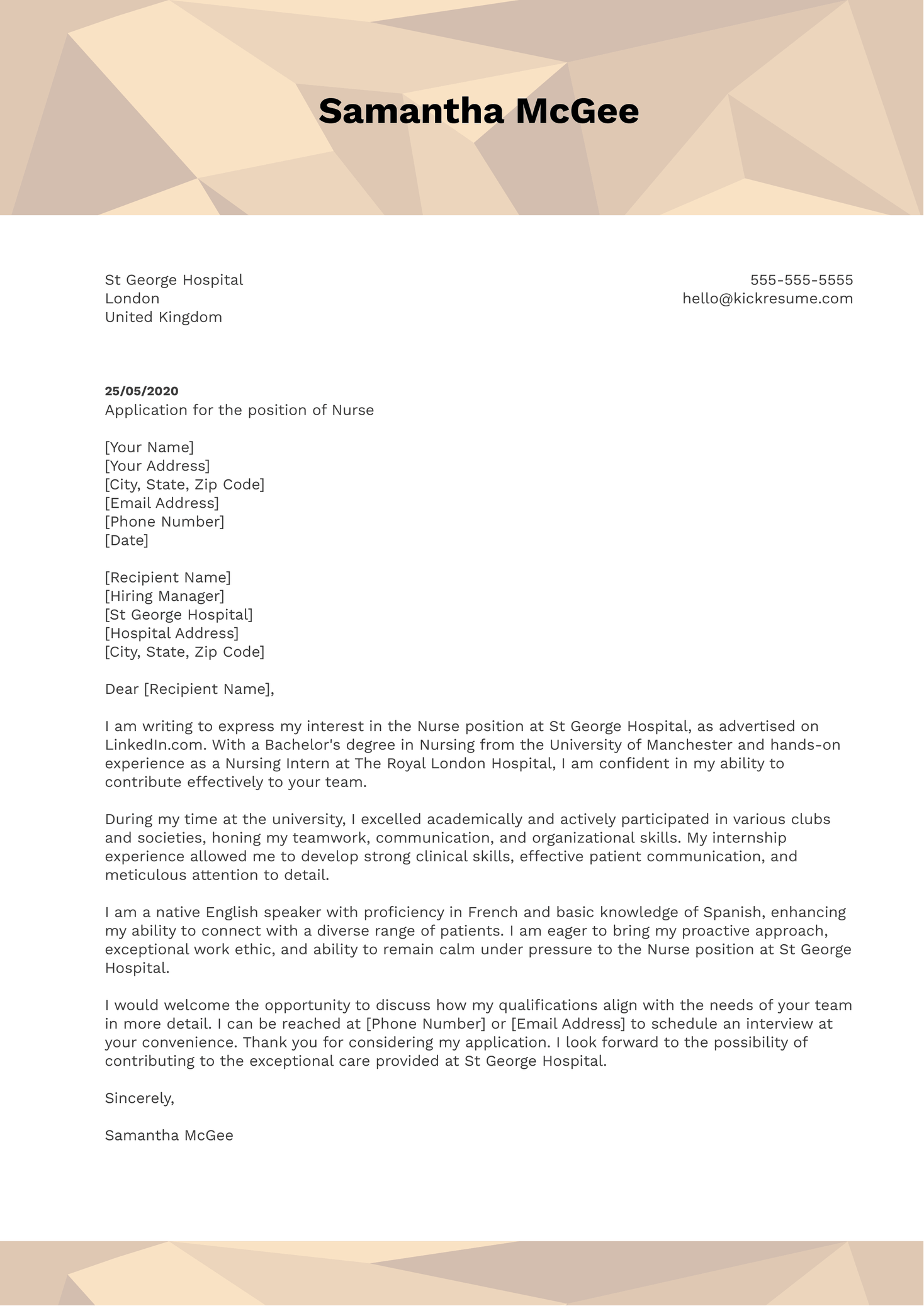 New Grad Nurse Cover Letter Sample Kickresume