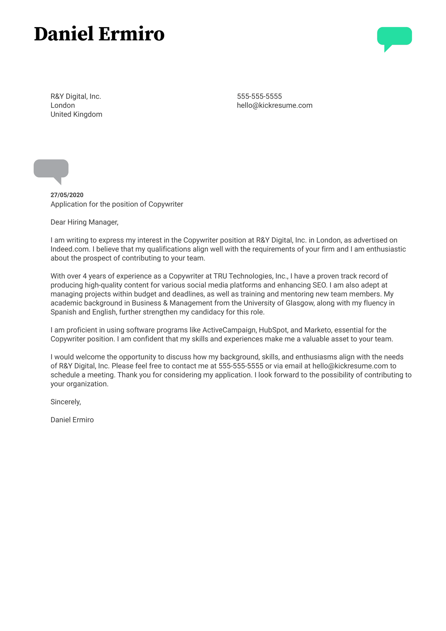 28 Copywriter Cover Letter Examples The Latest Gover