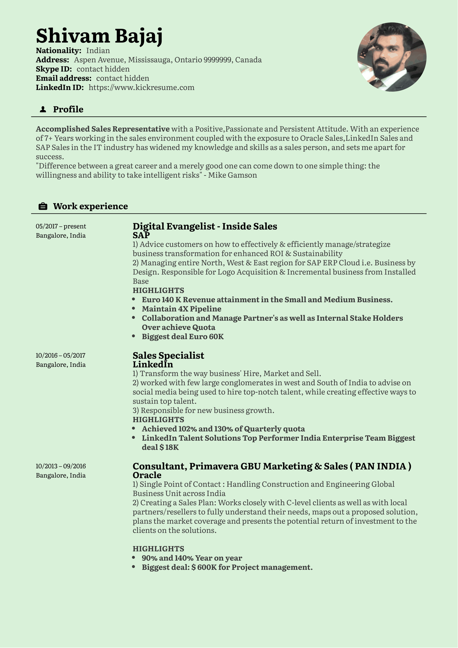 Inside Sales Manager Resume Template Kickresume