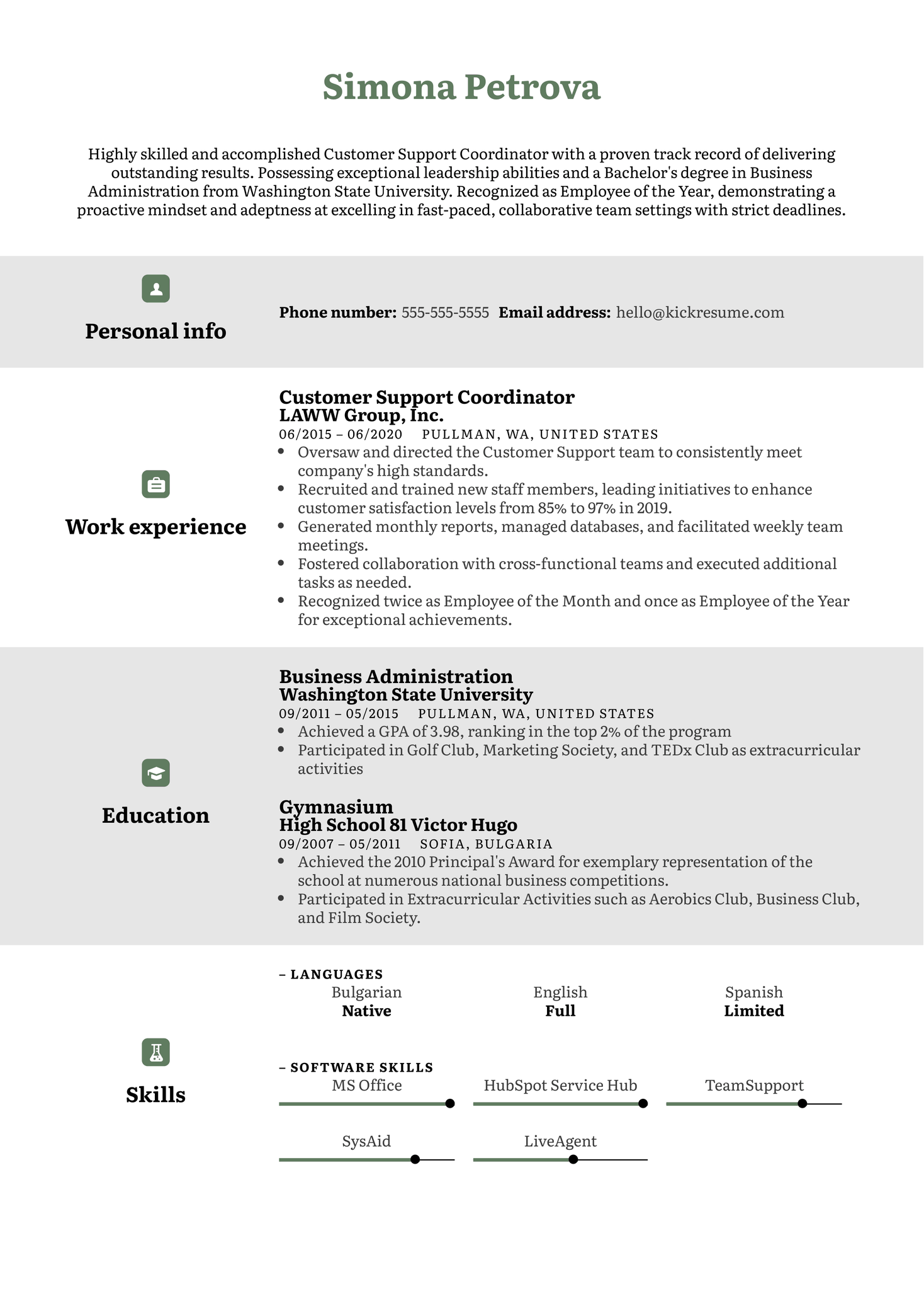 Free Customer Support CV Example Kickresume