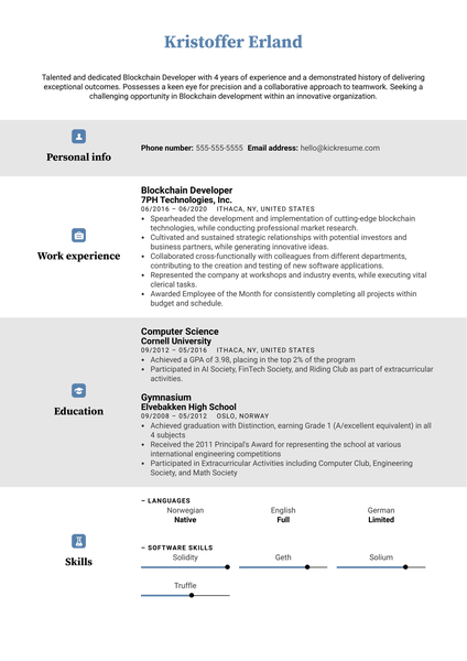 Blockchain Developer Resume Example | Kickresume