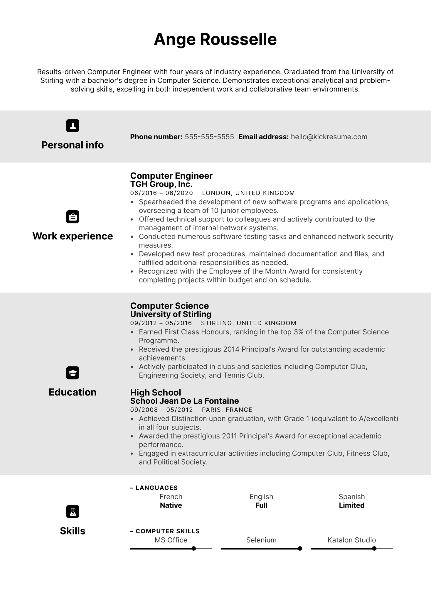Computer Engineer Resume Example Kickresume