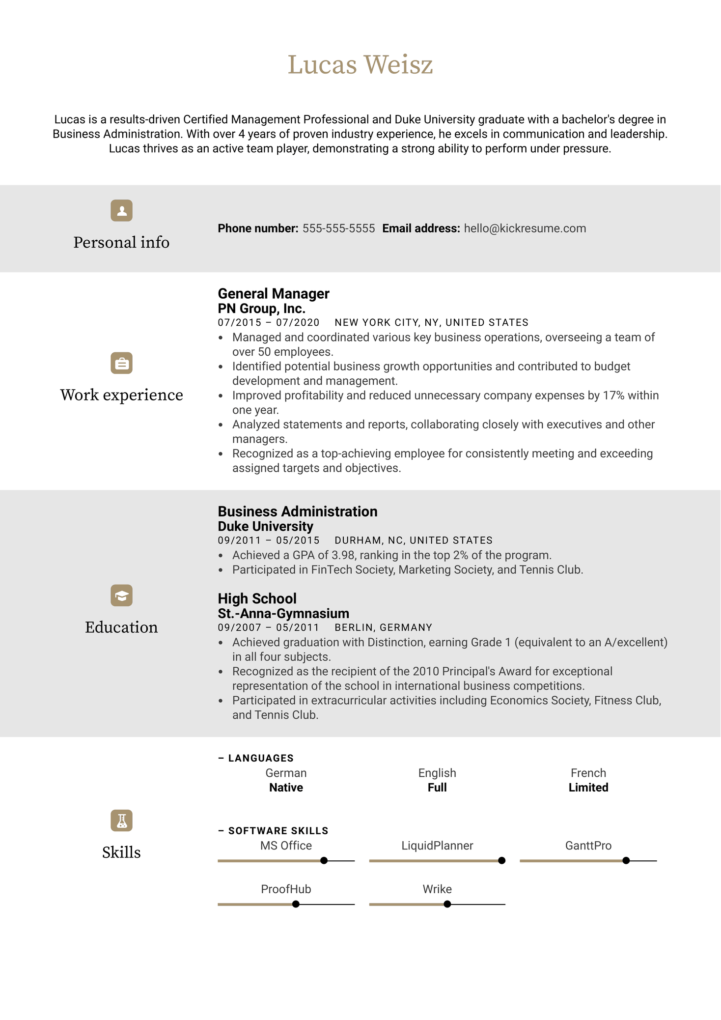 Professional General Manager Resume Example Kickresume