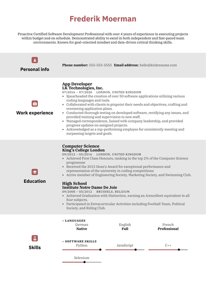 Exemplo de currículo de programador júnior | Kickresume