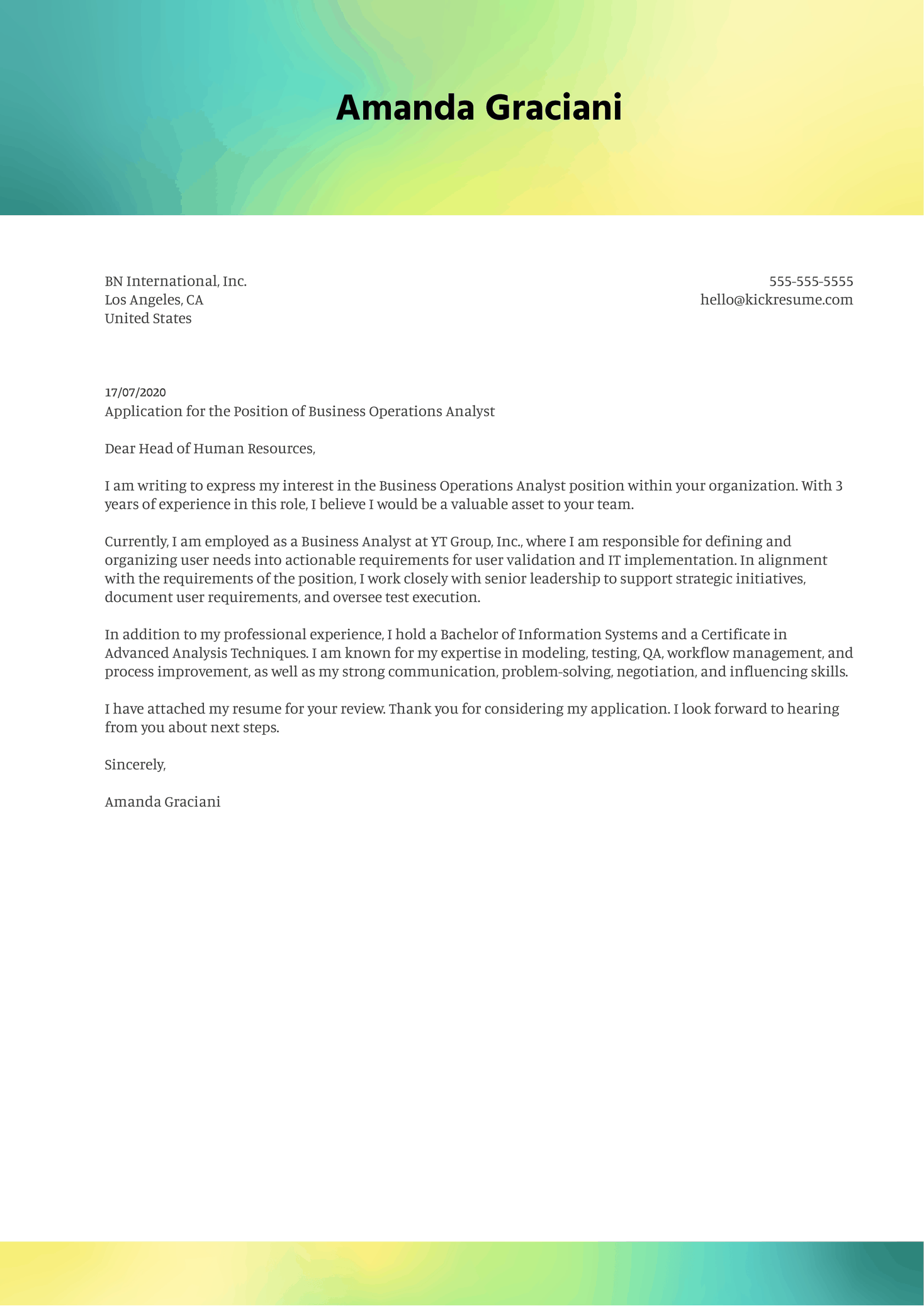 Perfect Cover Letter Example Kickresume