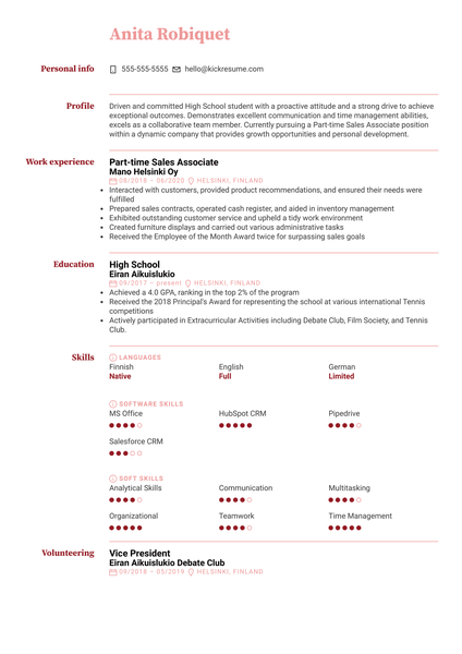 Part Time Job Resume Example For A Teen Kickresume