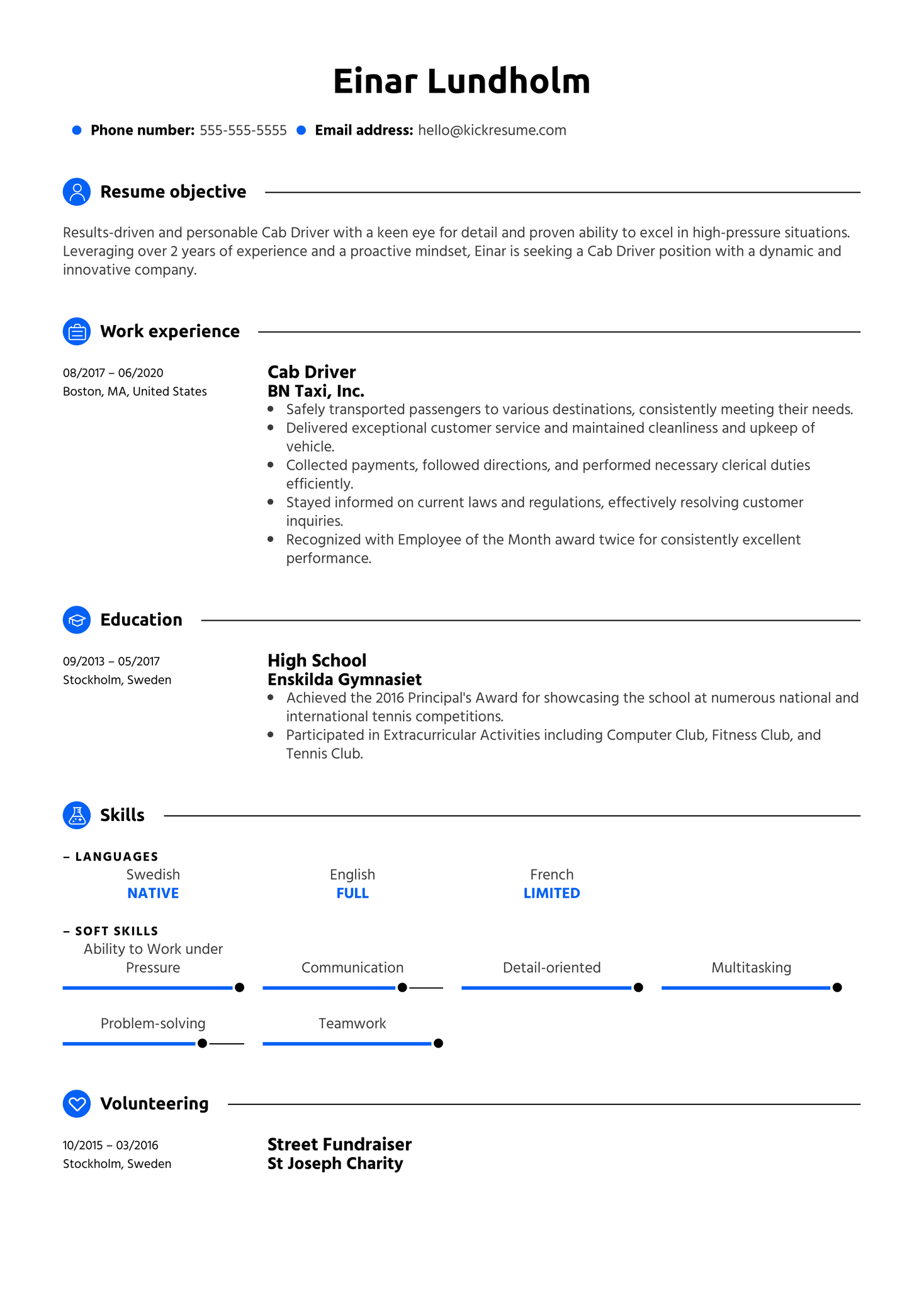 Cab Driver Resume Example Kickresume