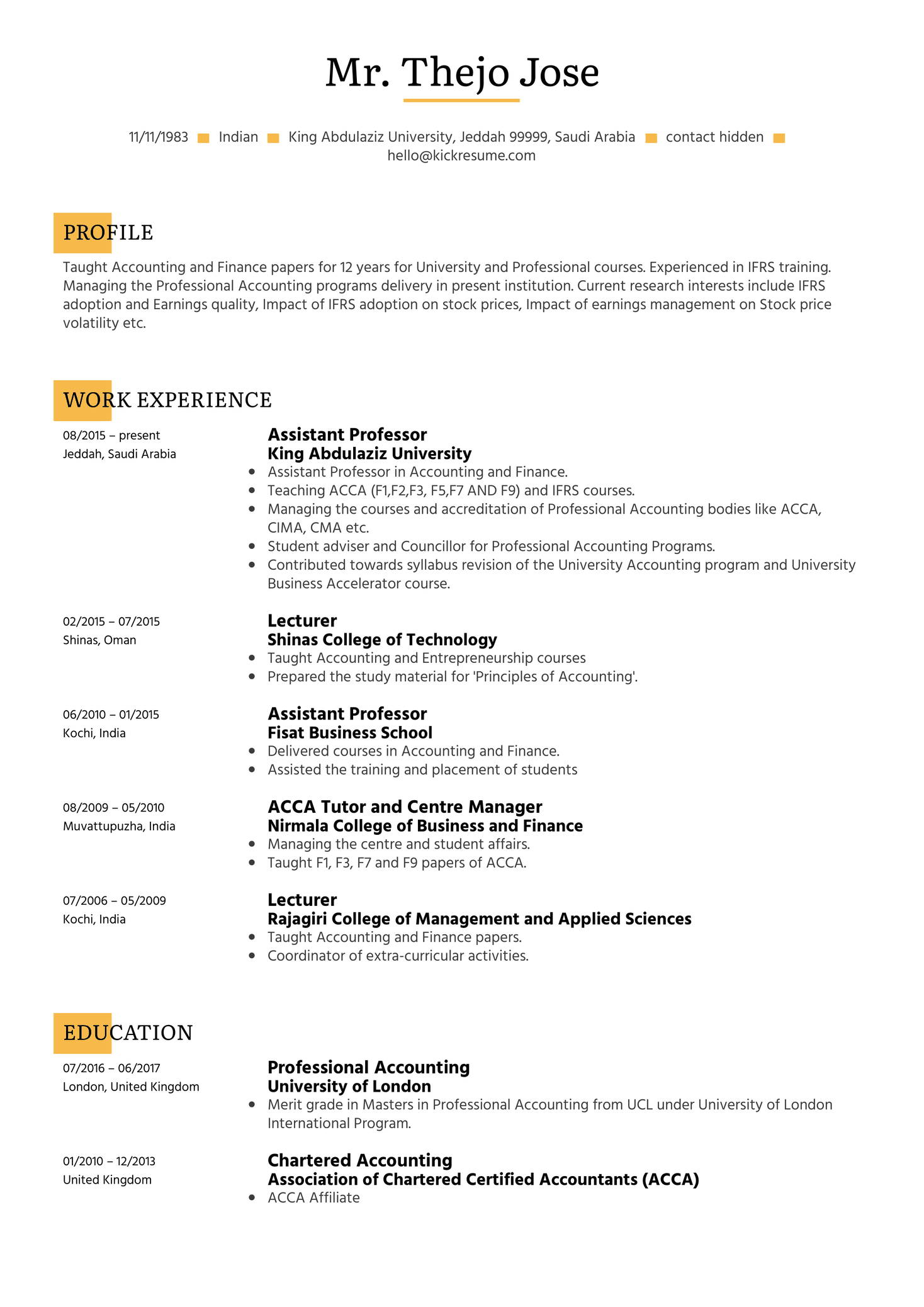 Sample Cv For Lecturer Position In University Pdf Science Teacher 