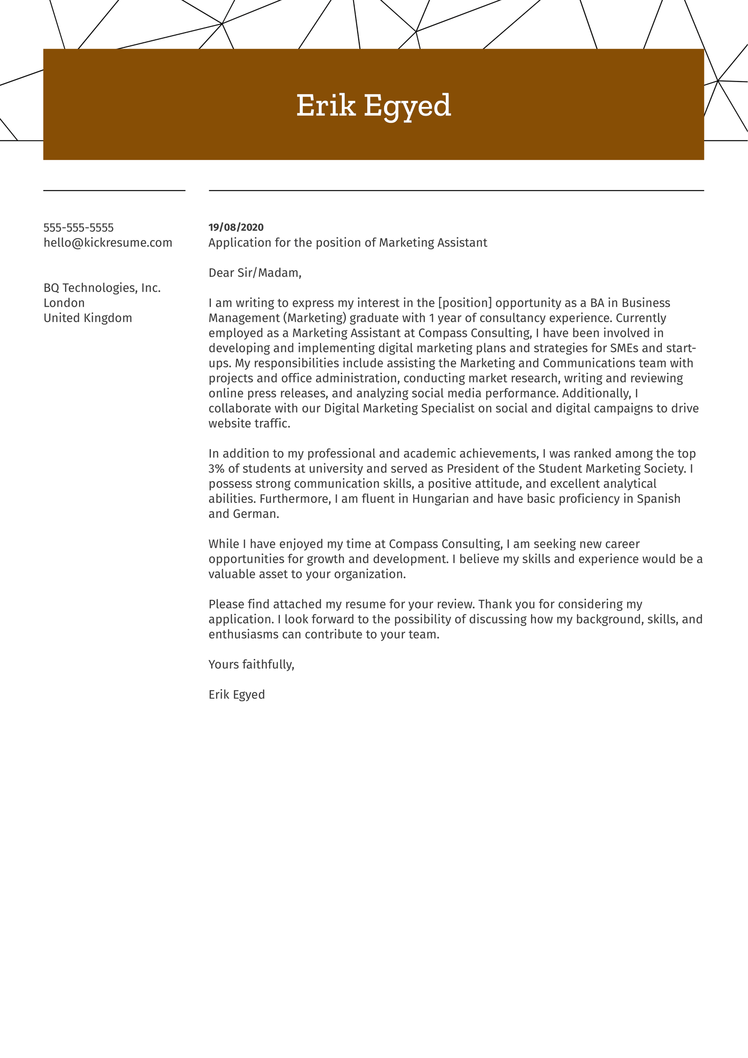Modern Cover Letter Template Kickresume