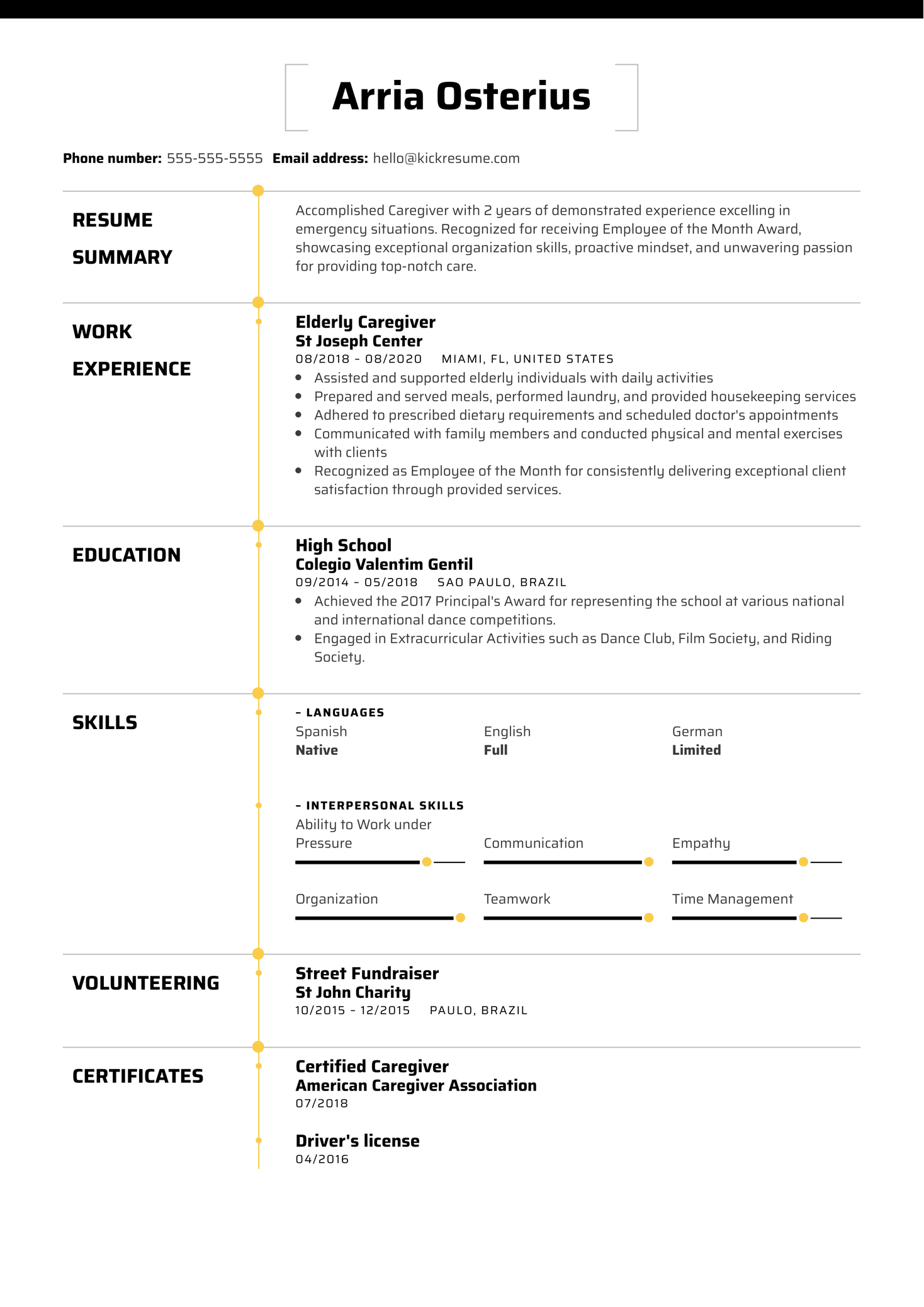 Elderly Caregiver Resume Sample Kickresume