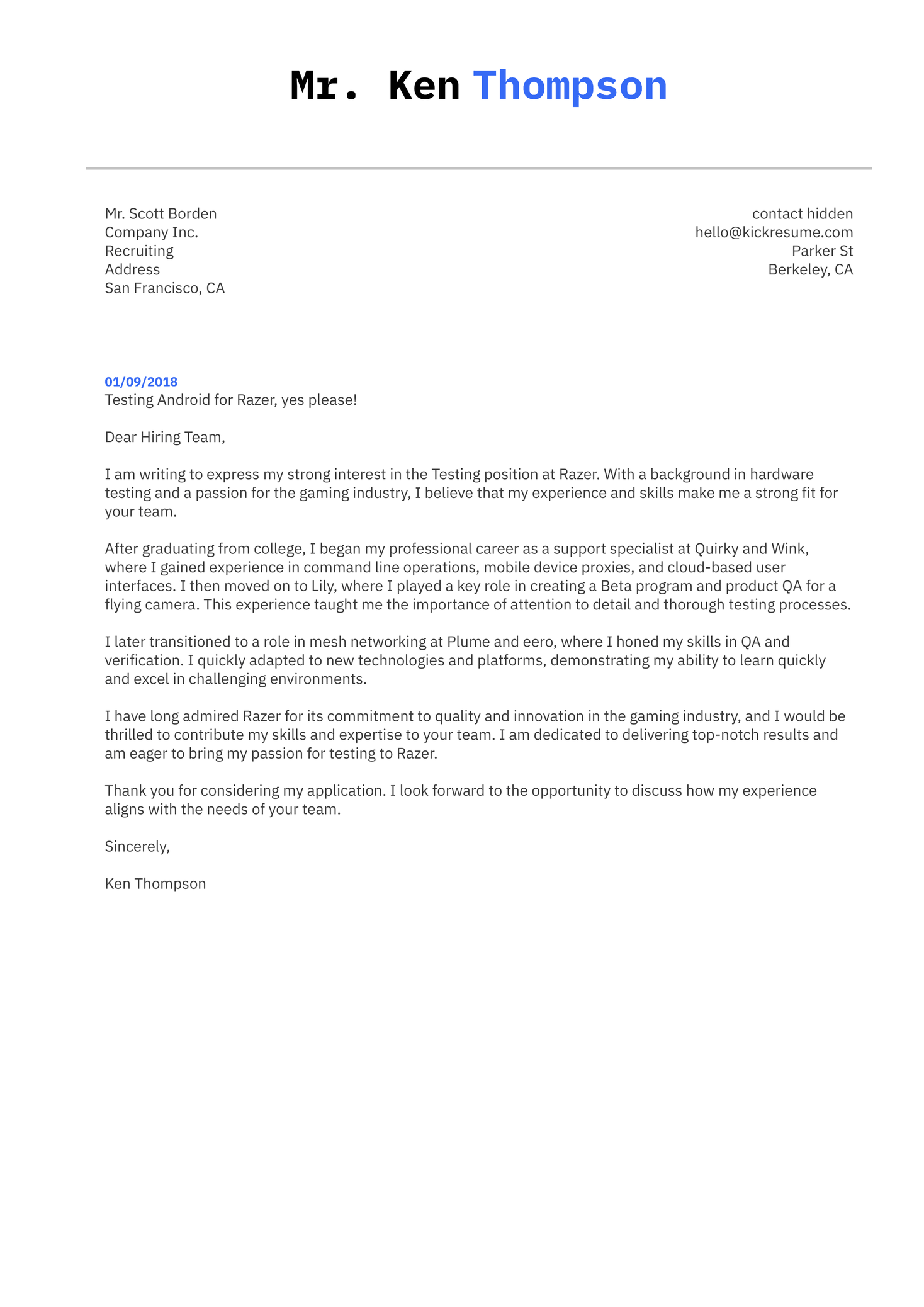 Cover Letter For Job Application For Experience Engineer