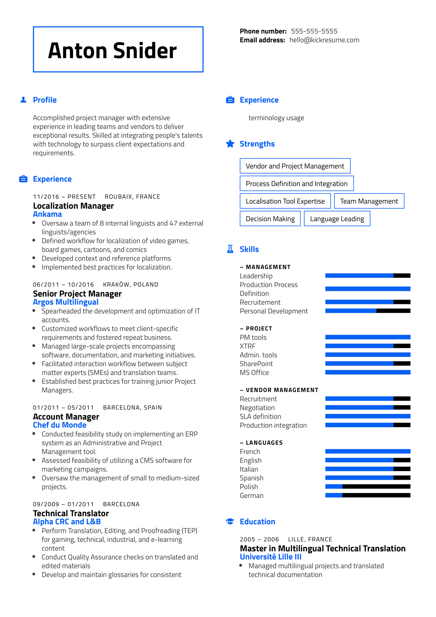 Linguistic Manager Resume Example Kickresume