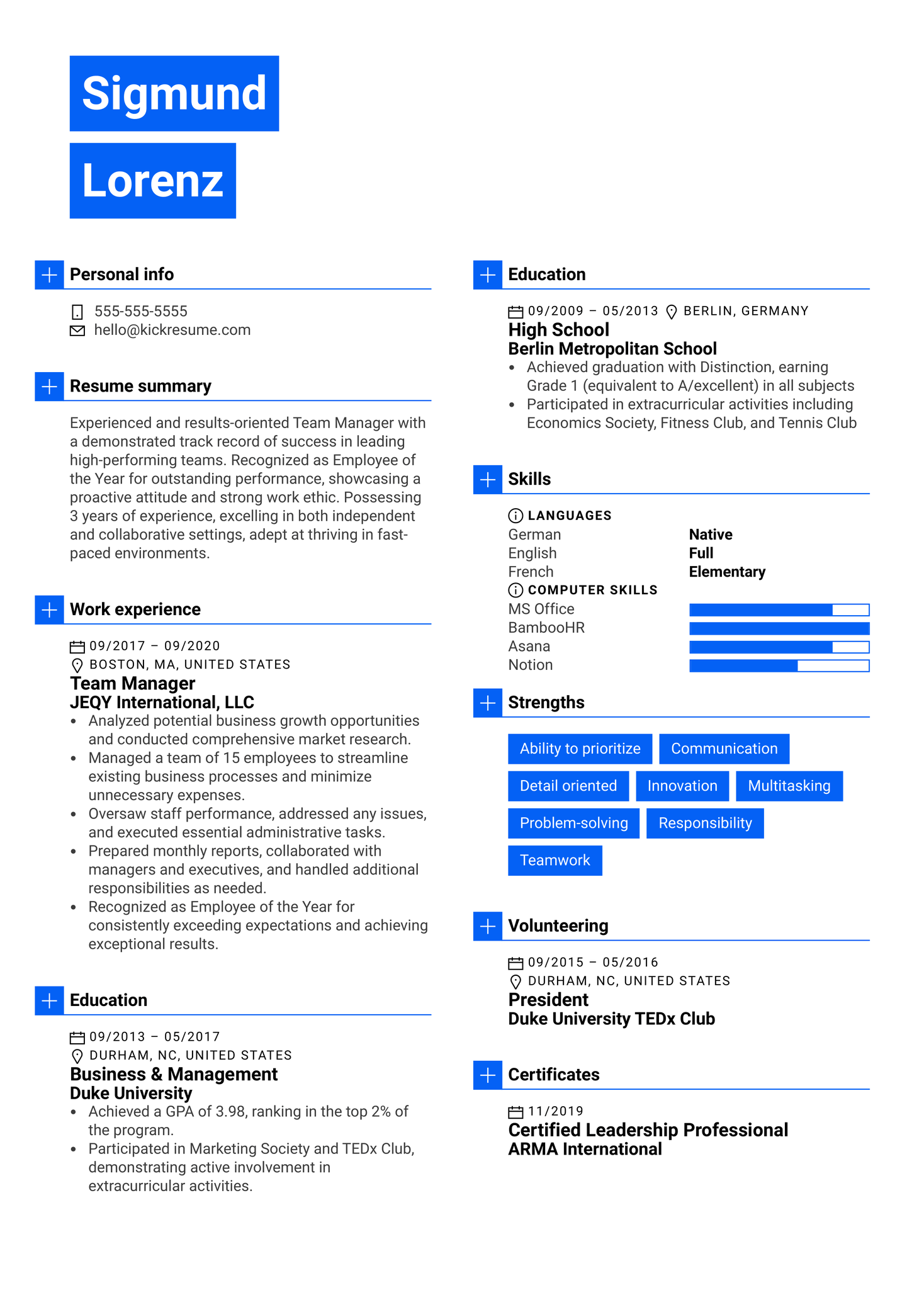 Team Manager Resume Example Kickresume