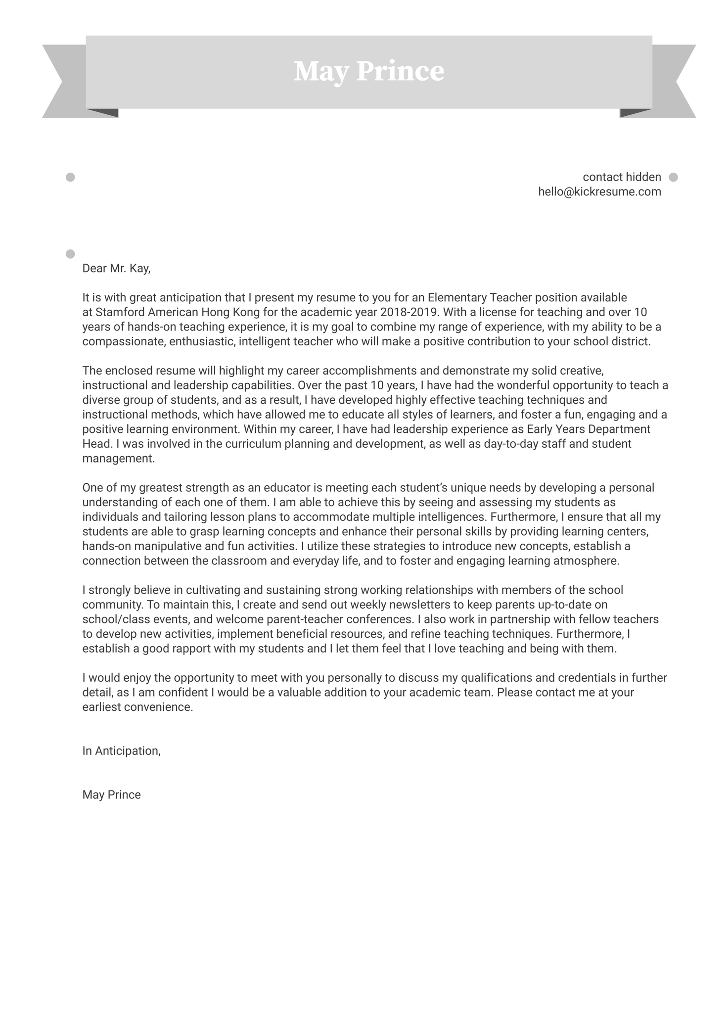 Cover Letter Examples By Real People Teacher Cover Letter Example 