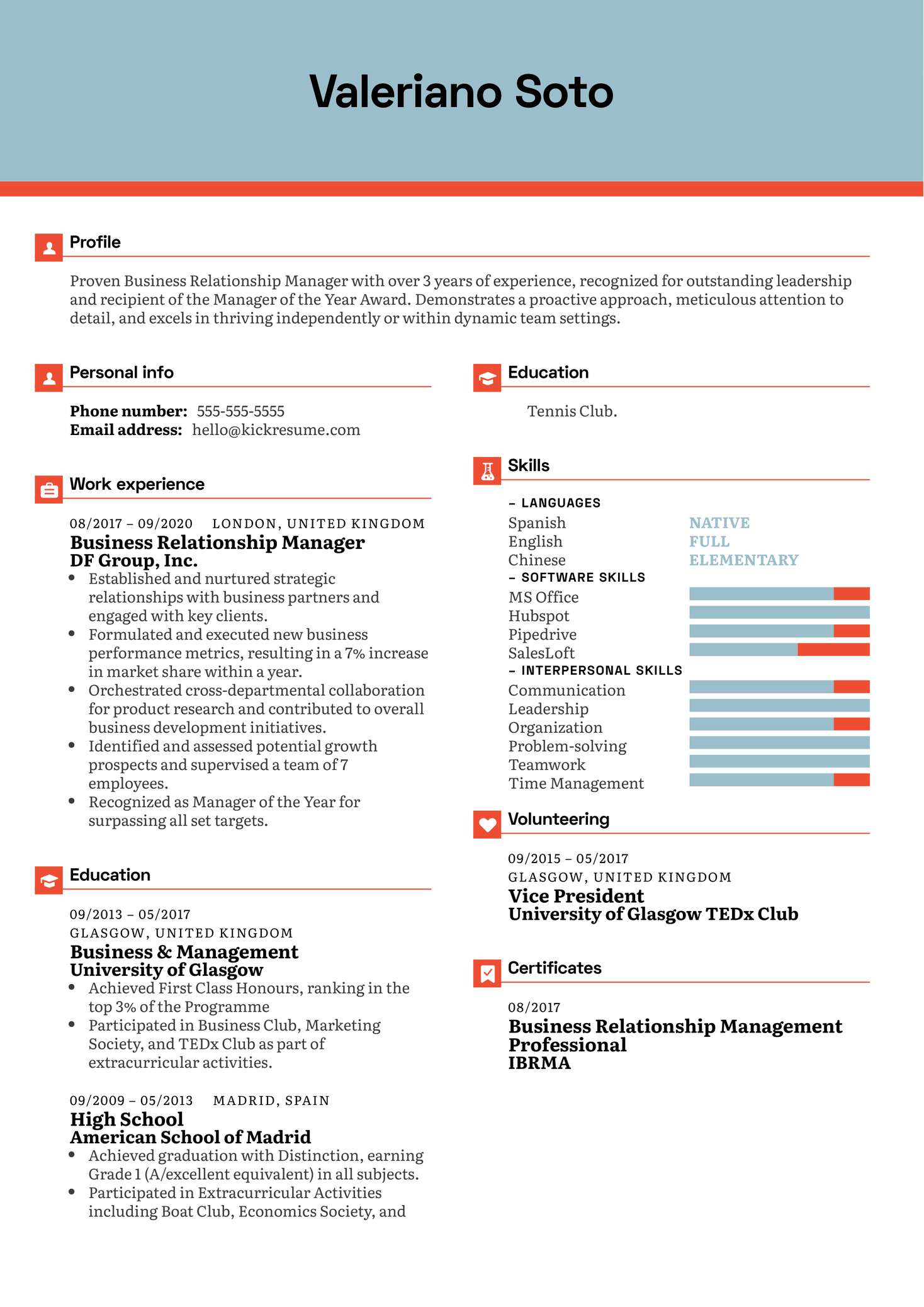 Business Relationship Manager Resume Example Kickresume