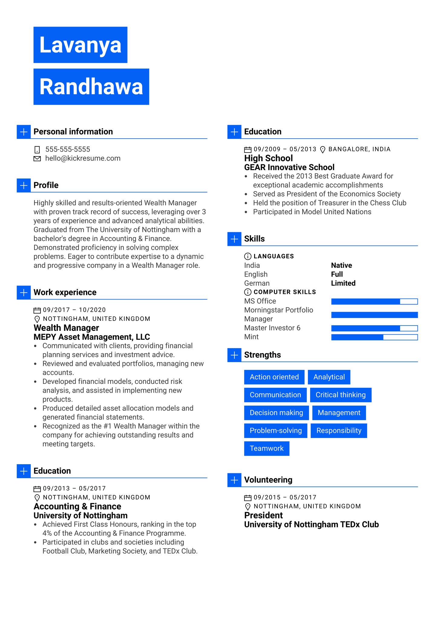 Wealth Manager Resume Sample Kickresume
