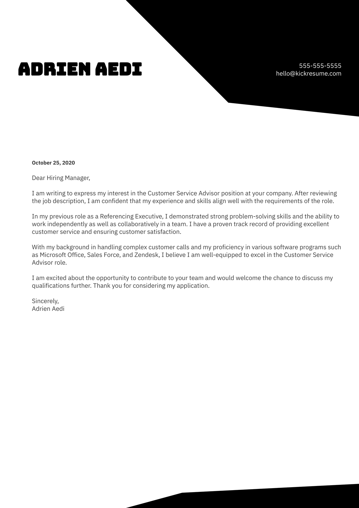 Customer Service Advisor Cover Letter Example Kickresume