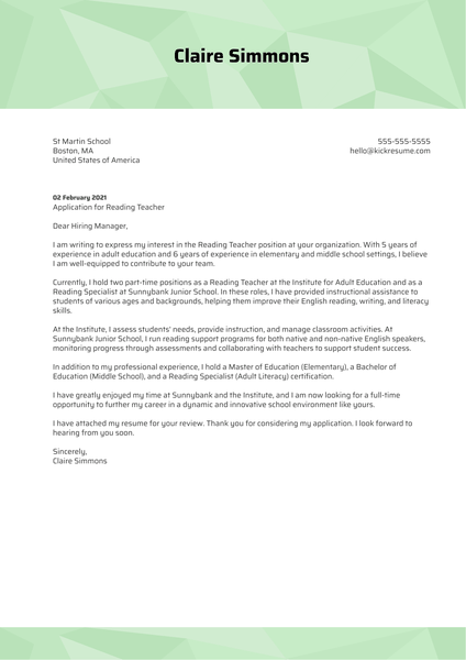 High School Art Teacher Cover Letter Template | Kickresume
