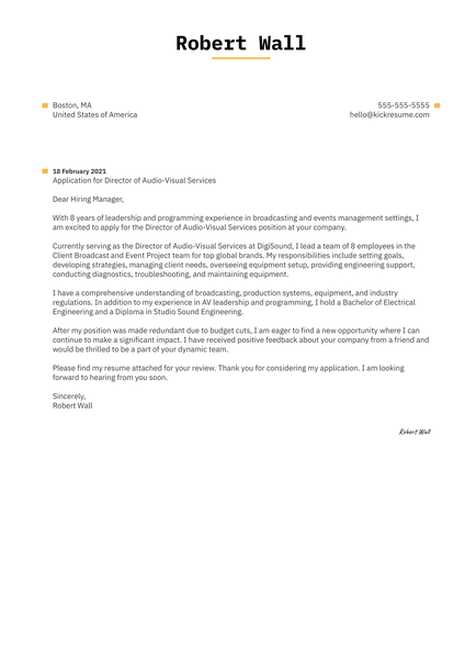 Audio-Visual Technician Cover Letter Sample | Kickresume