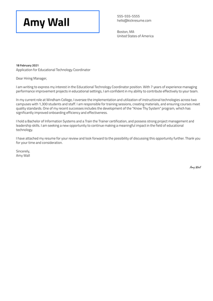 eLearning Developer Cover Letter Template | Kickresume