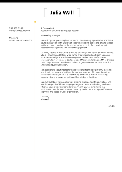 Bilingual Teacher Cover Letter Sample | Kickresume