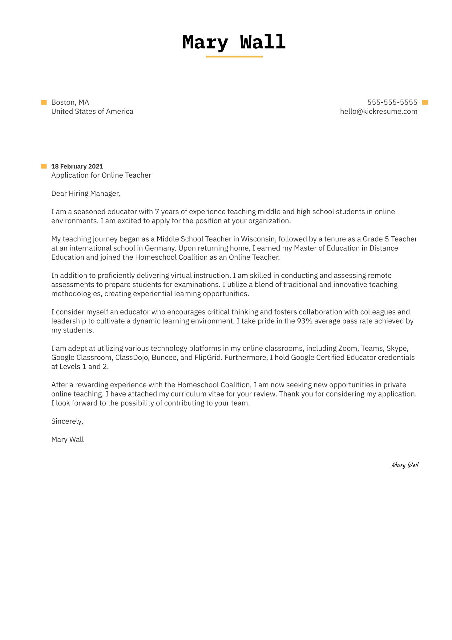 Cover Letter Of Teacher Job