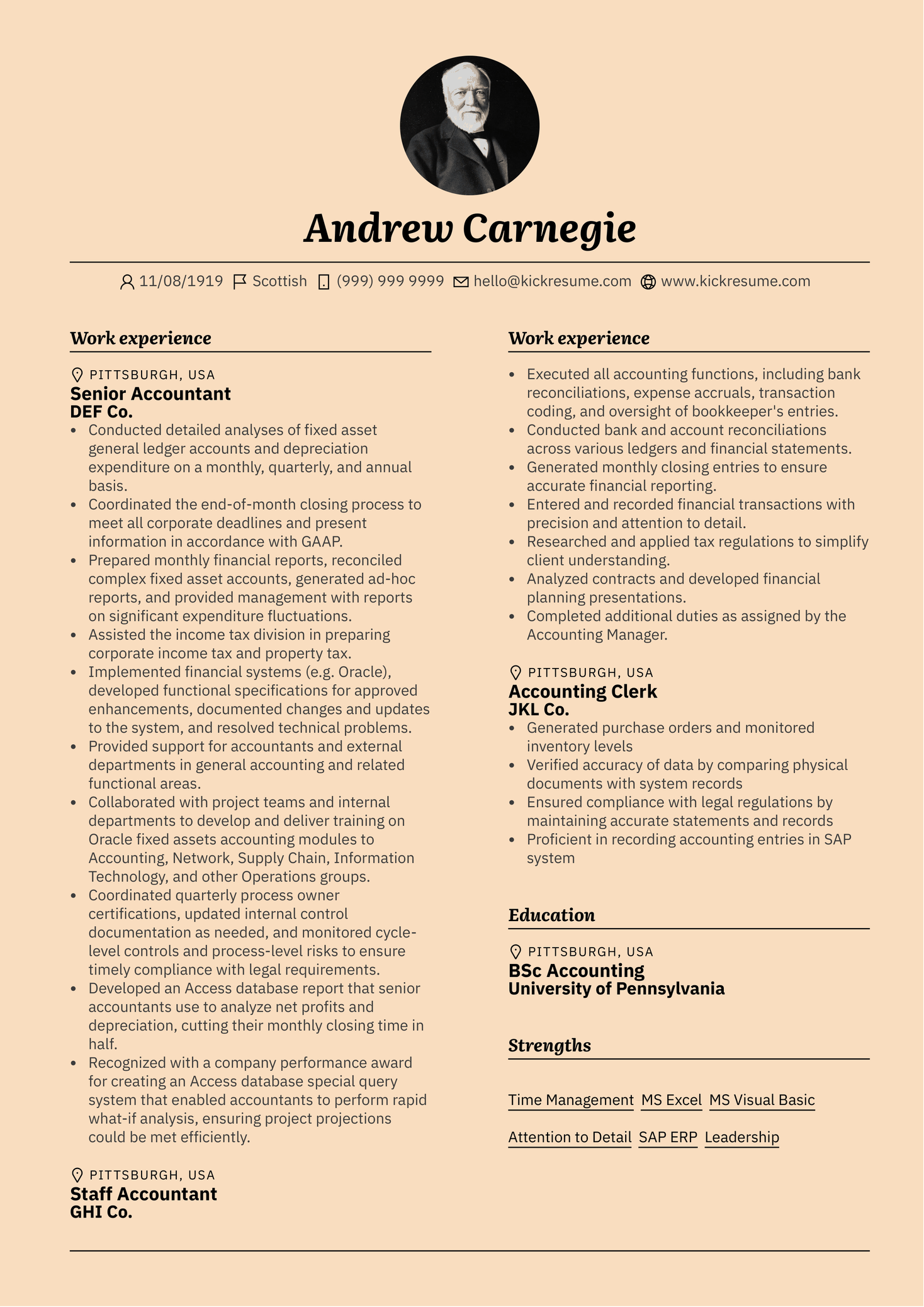 Senior Accountant CV Resume Example Kickresume