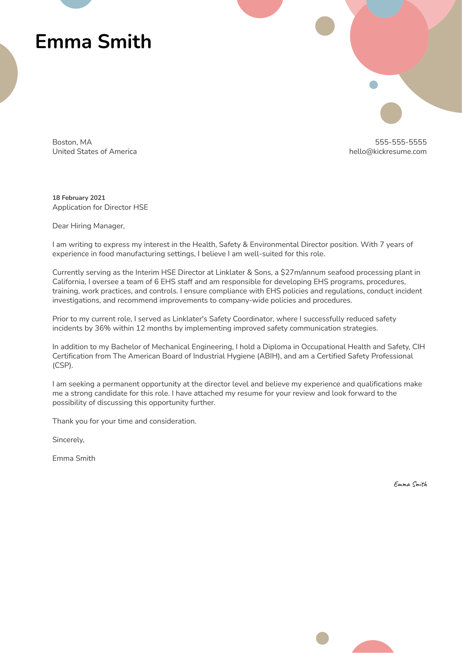 Director HSE Cover Letter Template Kickresume