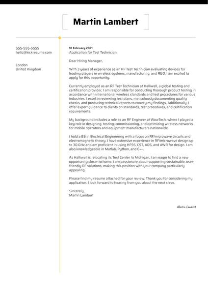 RF Engineer Cover Letter Sample | Kickresume