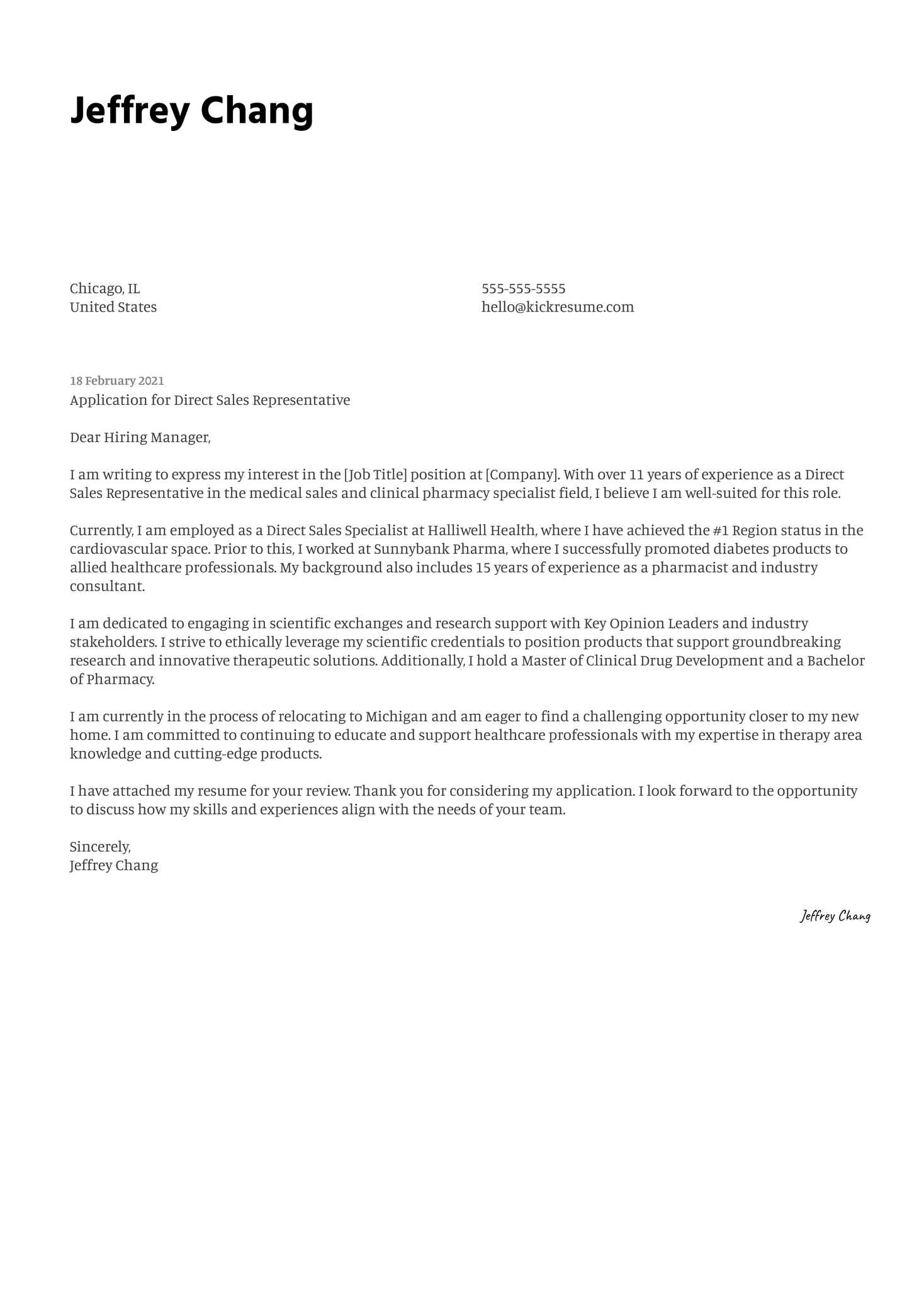 Direct Sales Representative Cover Letter Example Kickresume