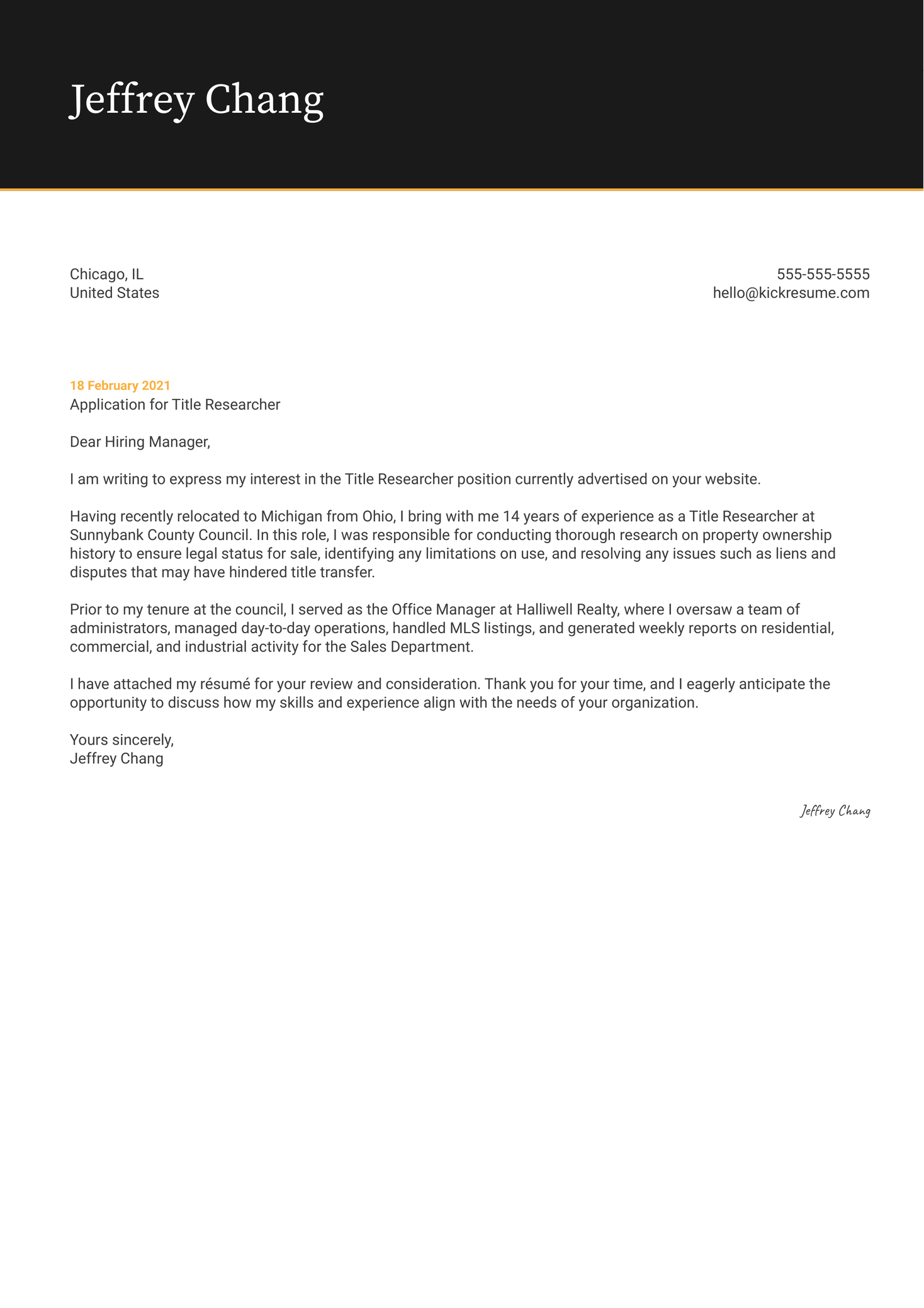Title Researcher Cover Letter Template Kickresume