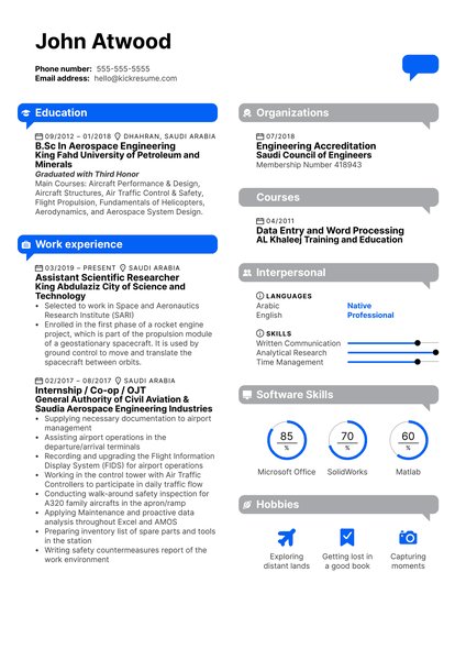 KACST Assistant Engineer Resume Example | Kickresume