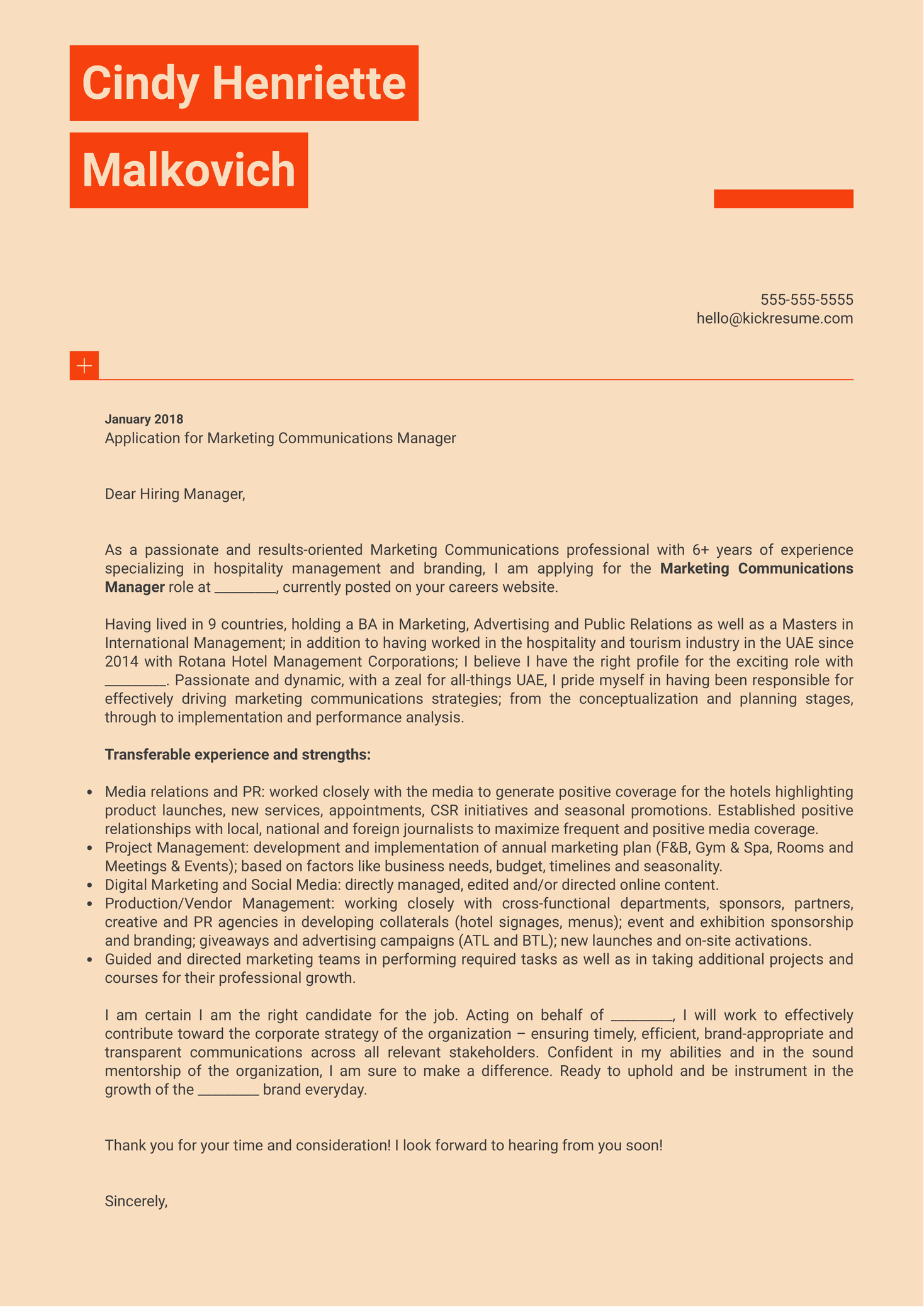 Marketing Communications Manager Cover Letter Sample Kickresume