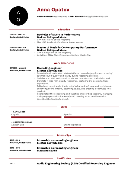 Electronics Engineer Resume Sample | Kickresume