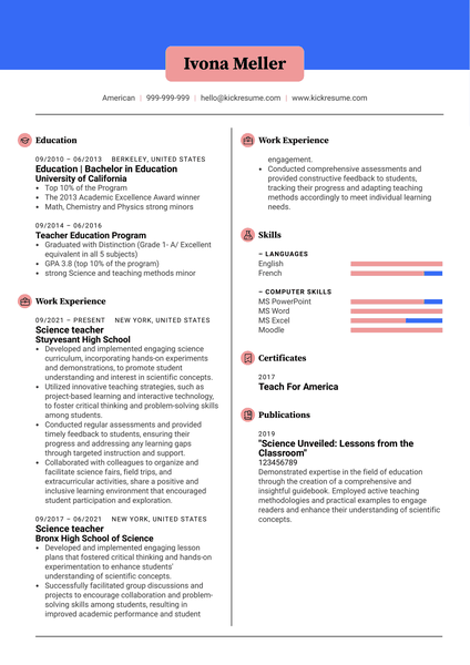 Reading teacher Resume Sample | Kickresume