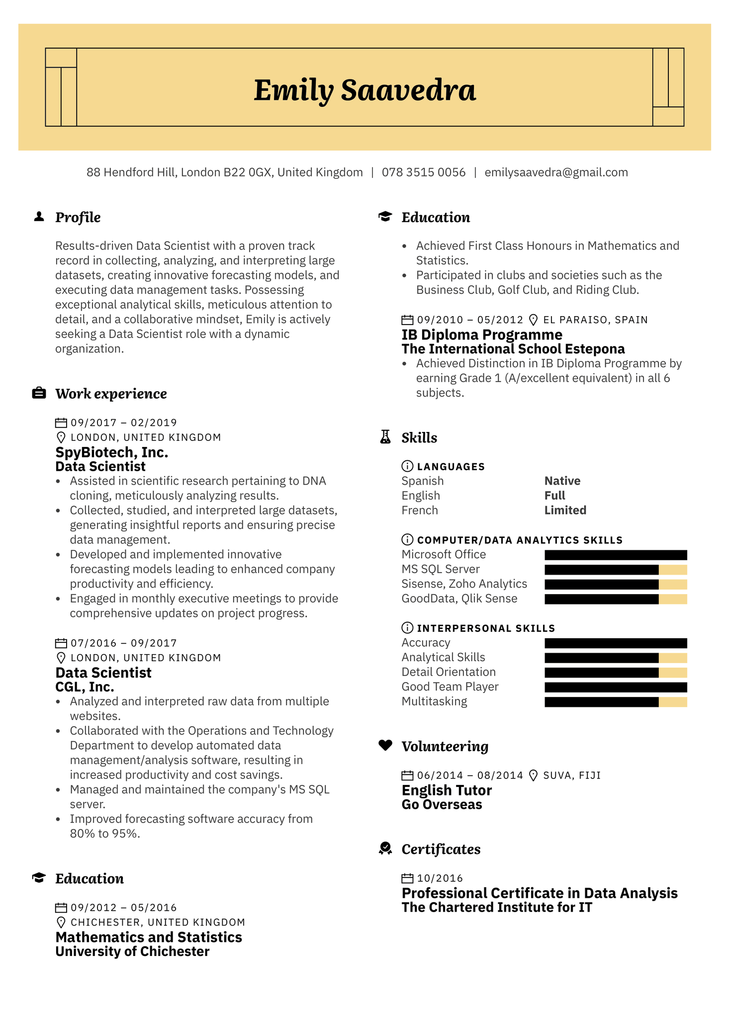 Data Scientist Resume Example Kickresume