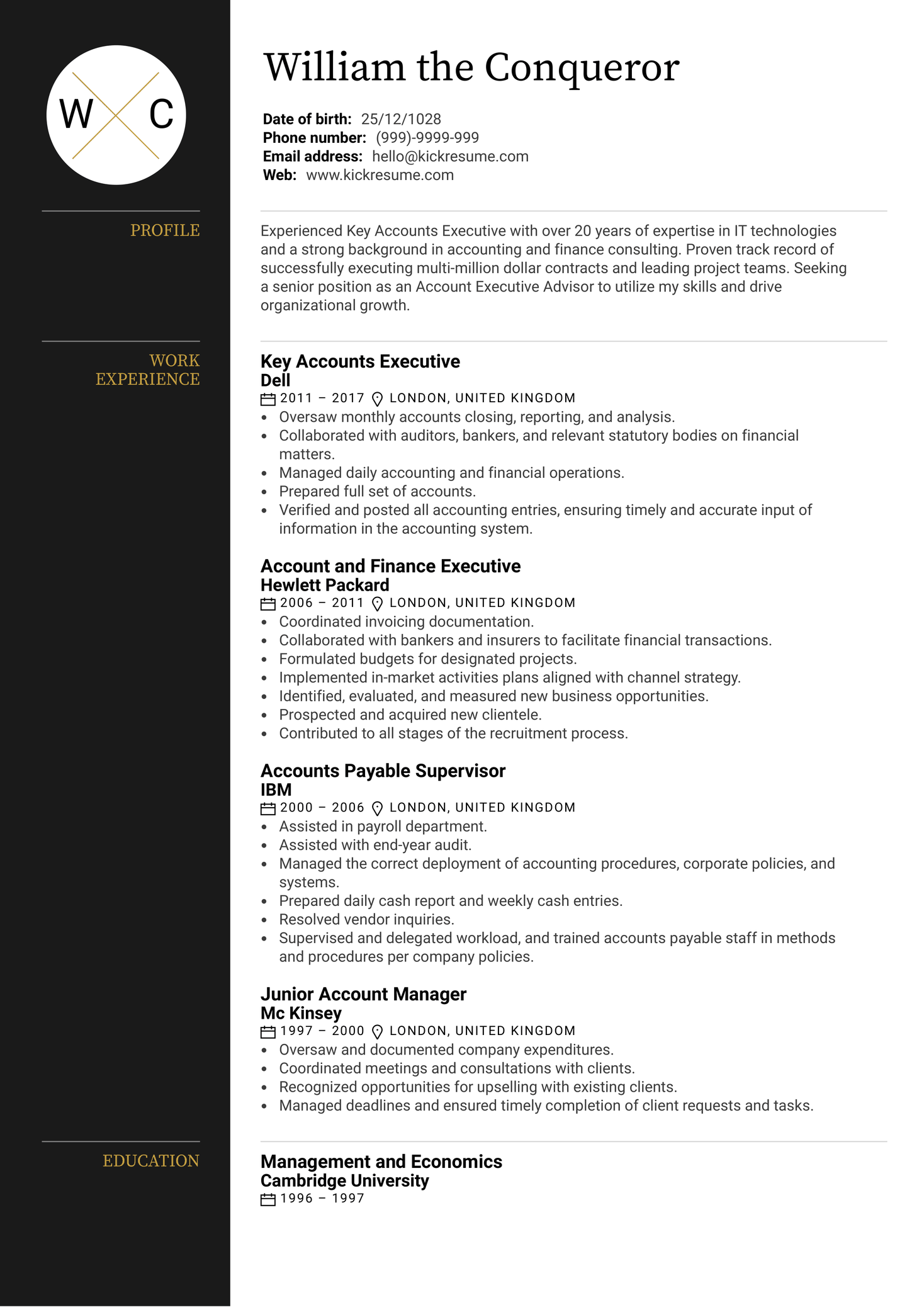 Executive Account Manager Resume Sample Kickresume