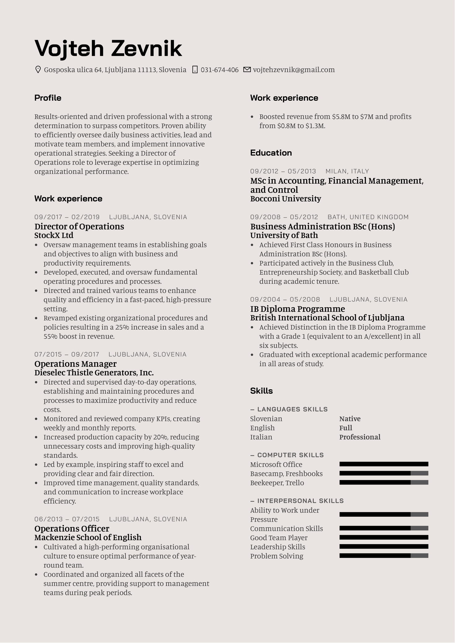 Director Of Operations Resume Template Kickresume