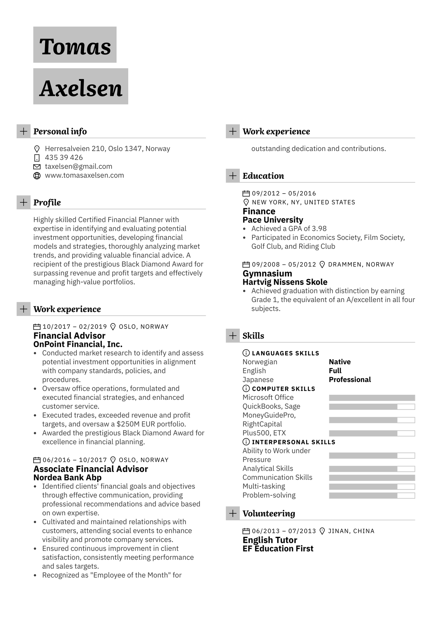 Financial Advisor Resume Template Kickresume