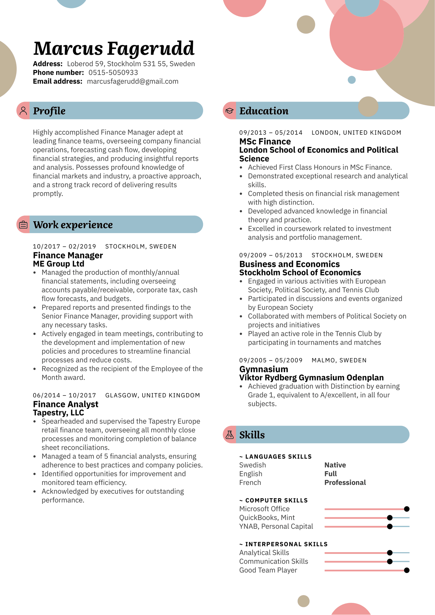 Finance Manager Resume Template Kickresume