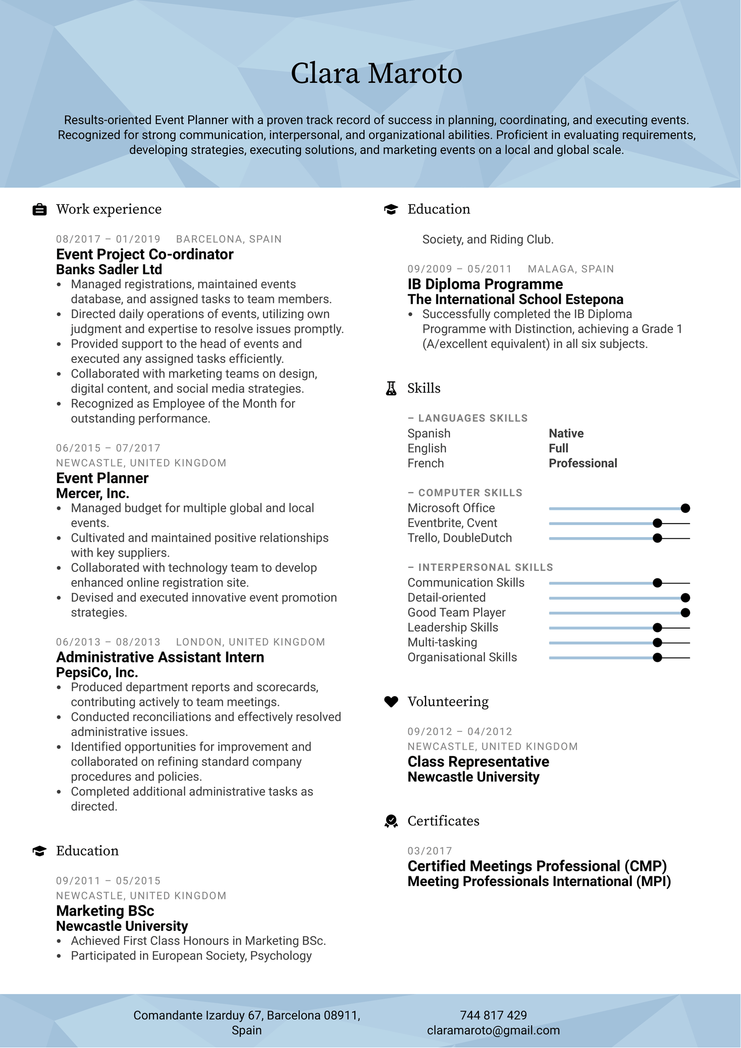 Event Planner Resume Template Kickresume