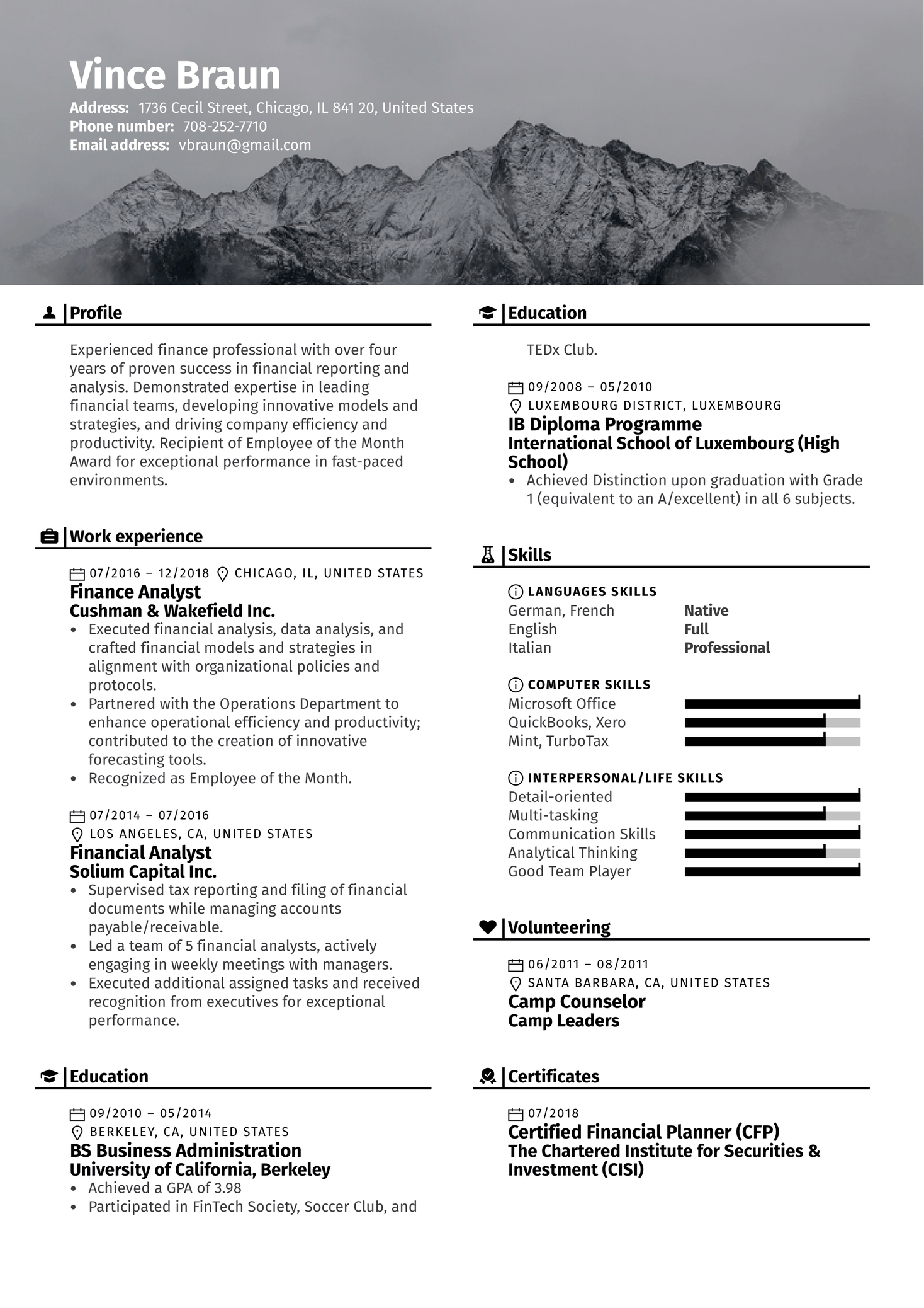Financial Analyst Resume Template Kickresume