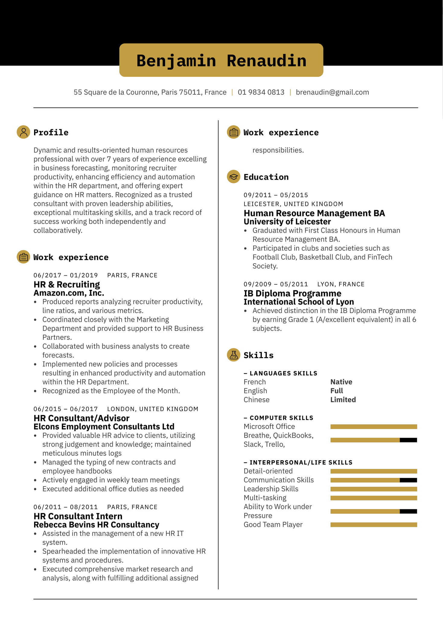 HR Consultant Resume Template Kickresume