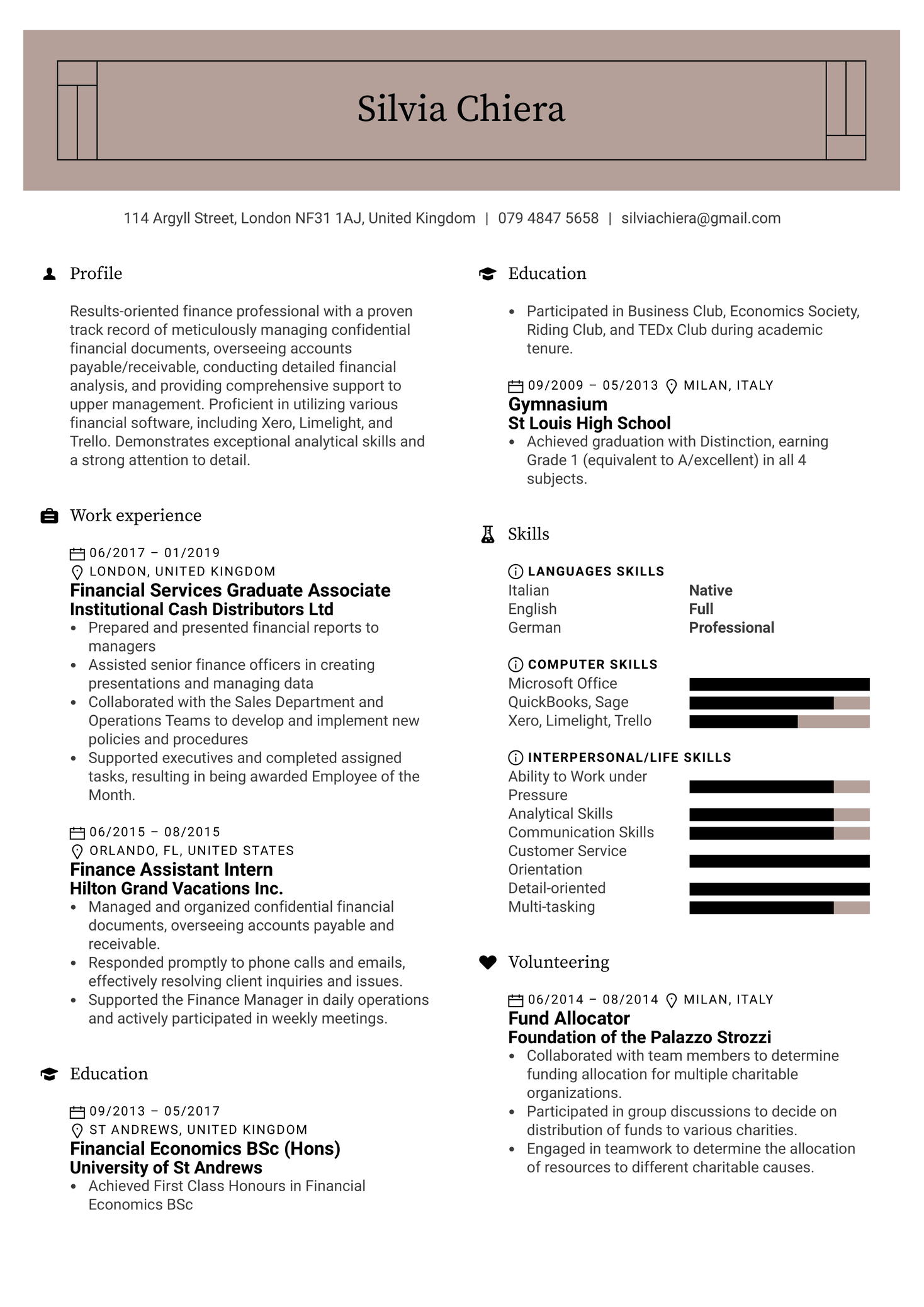 Finance Resume Skills Financial Controller Resume Template Premium