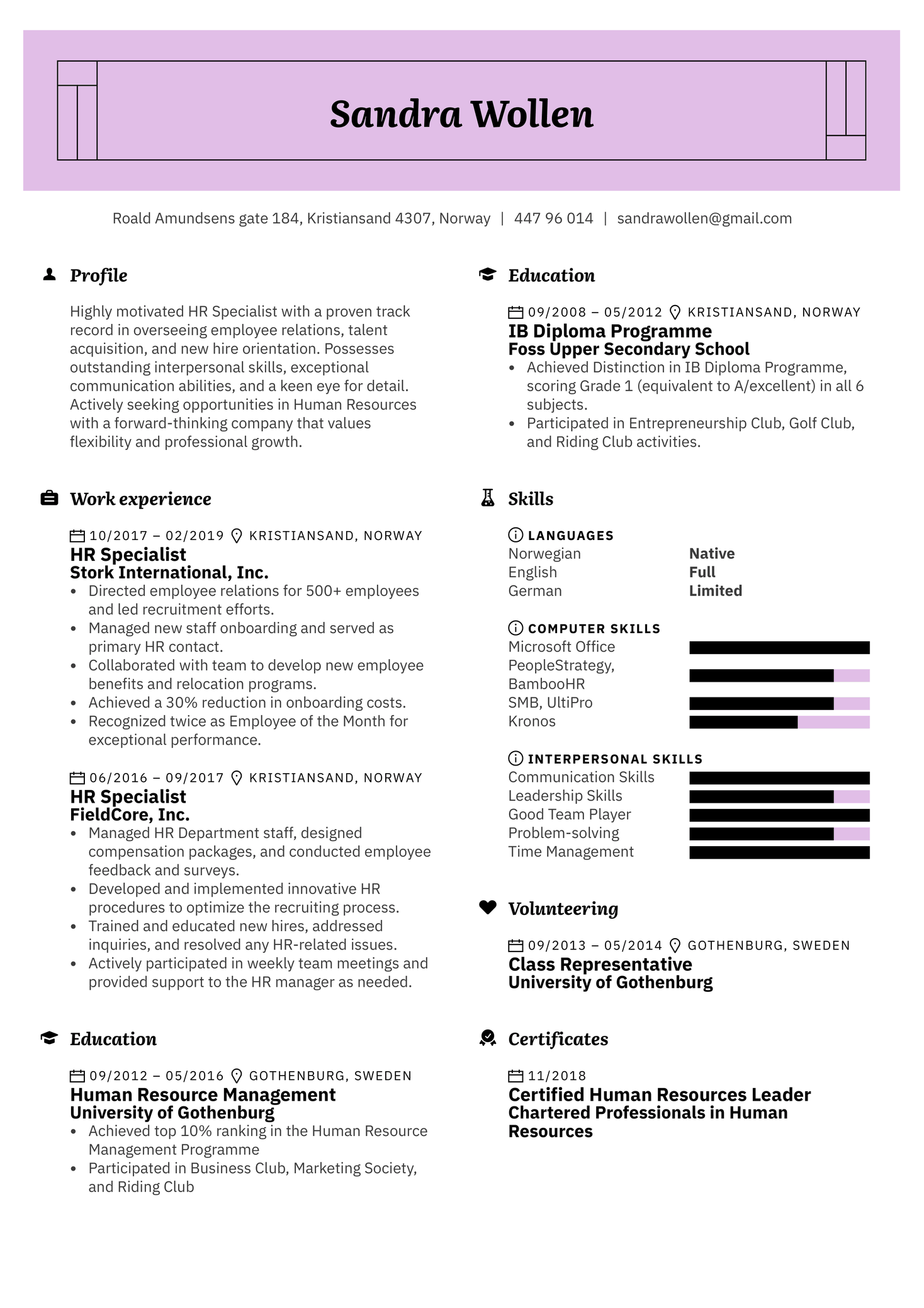 Human Resources Resume Template Kickresume