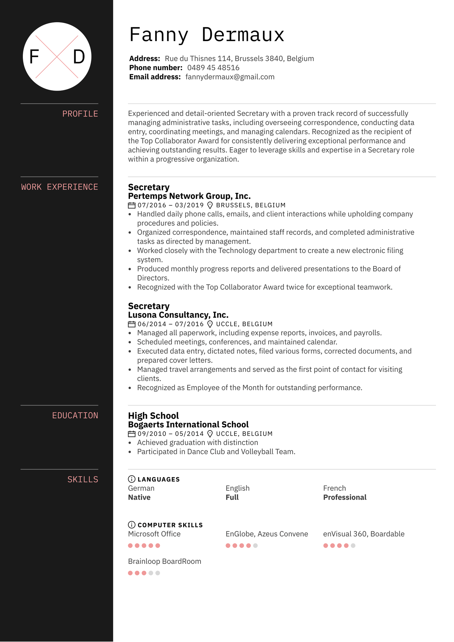 Secretary Resume Sample Kickresume