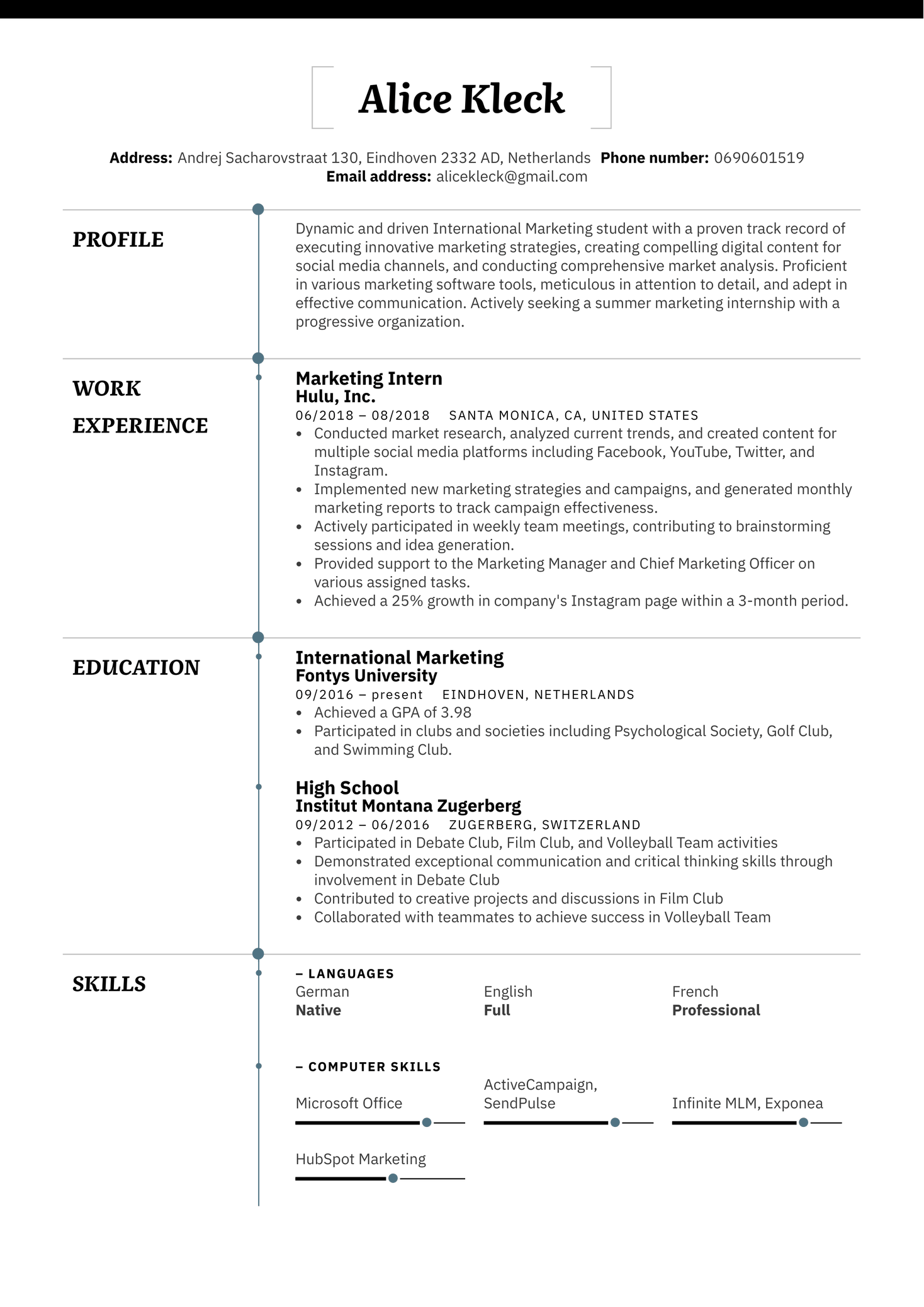 Marketing Intern Resume Example Kickresume