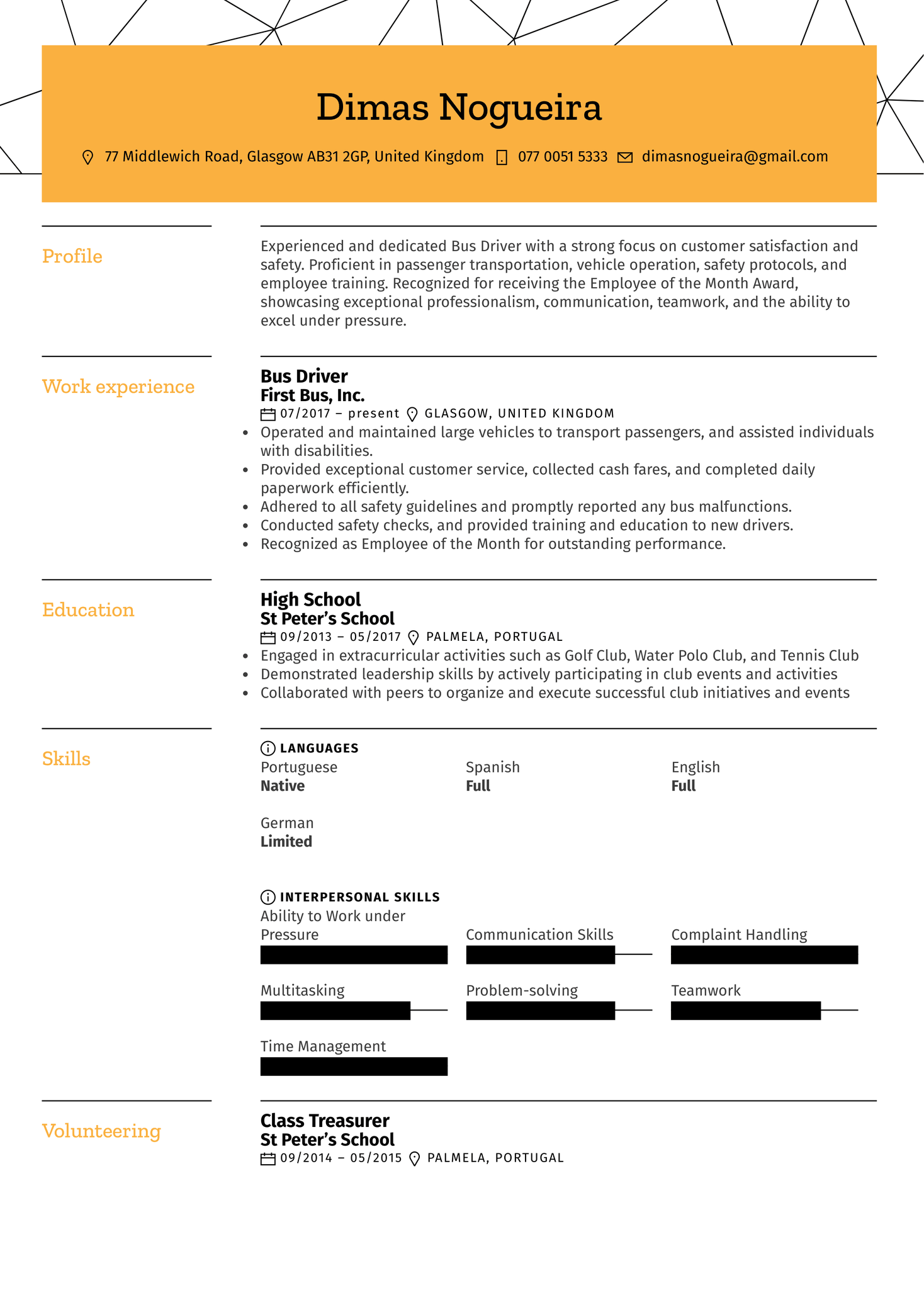 Bus Driver Resume Sample Kickresume