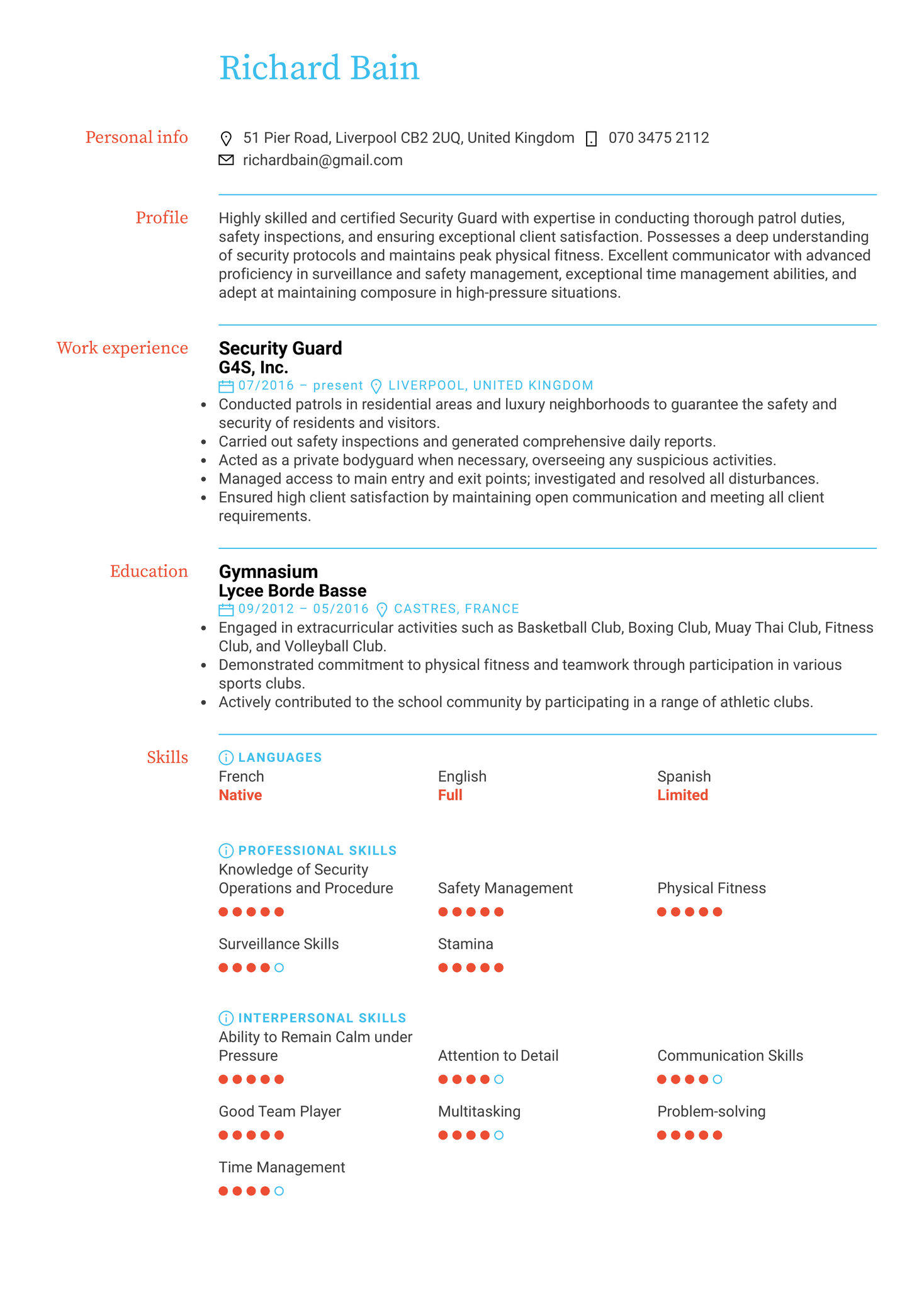 Security Guard Resume Example Kickresume